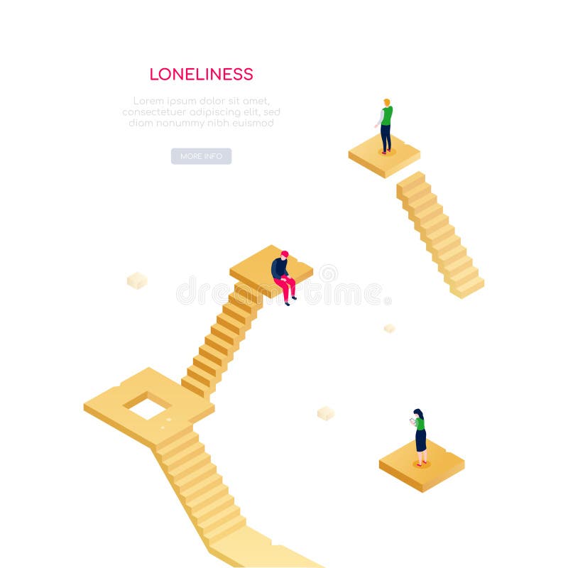 Loneliness Concept - Modern Isometric Vector Web Banner Stock Vector ...