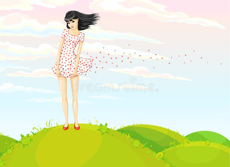 Girl in the wind feel free stock illustration. Illustration of lonely ...
