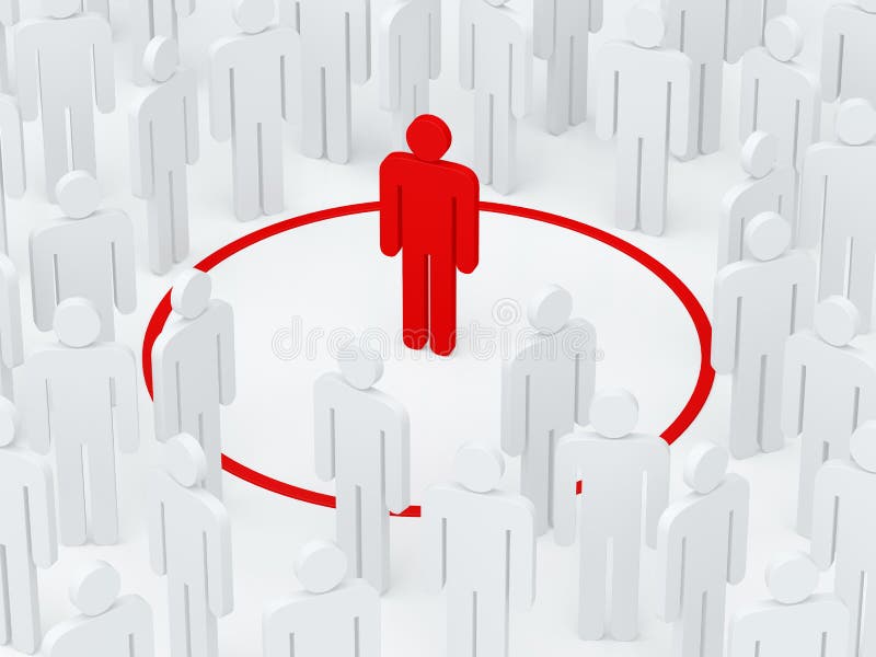 Loneliness Man Surrounded Red Circle among Crowd (3D Render) Stock ...