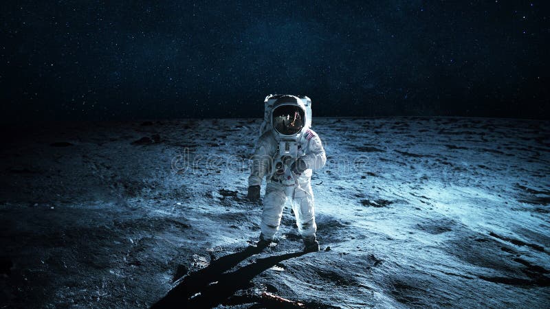 Lonely Astronaut Walks on the Lunar Surface. Lunar Mission and ...