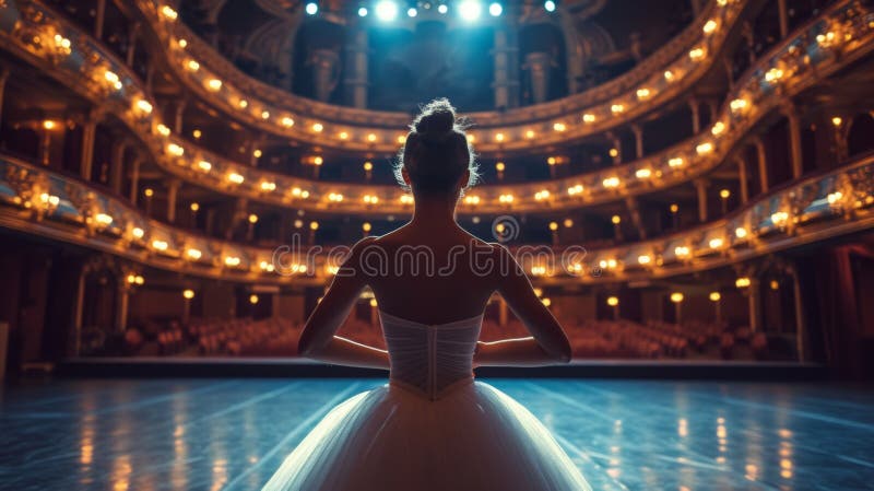 Lonely Ballerina Training Alone on the Stage of a Large Opera House in ...