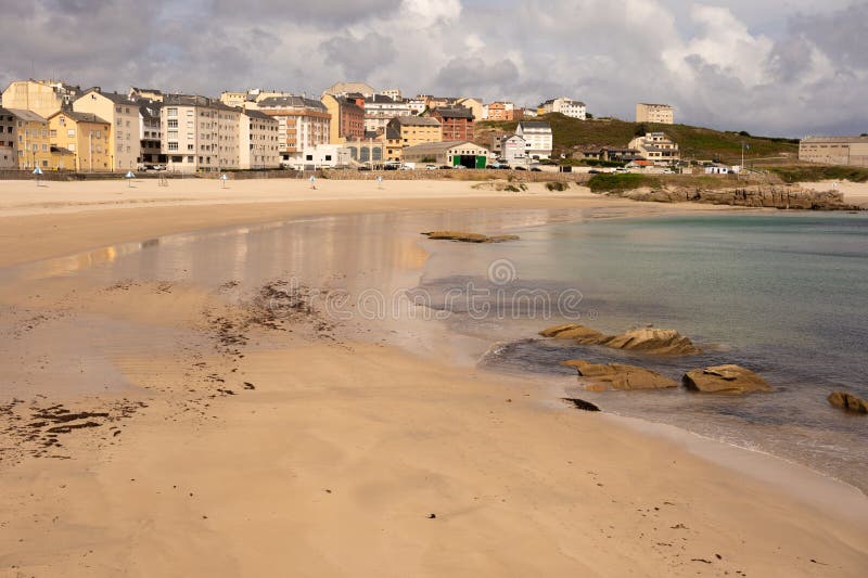 Lonely Beach in a Town in Galicia Editorial Stock Image - Image of road ...