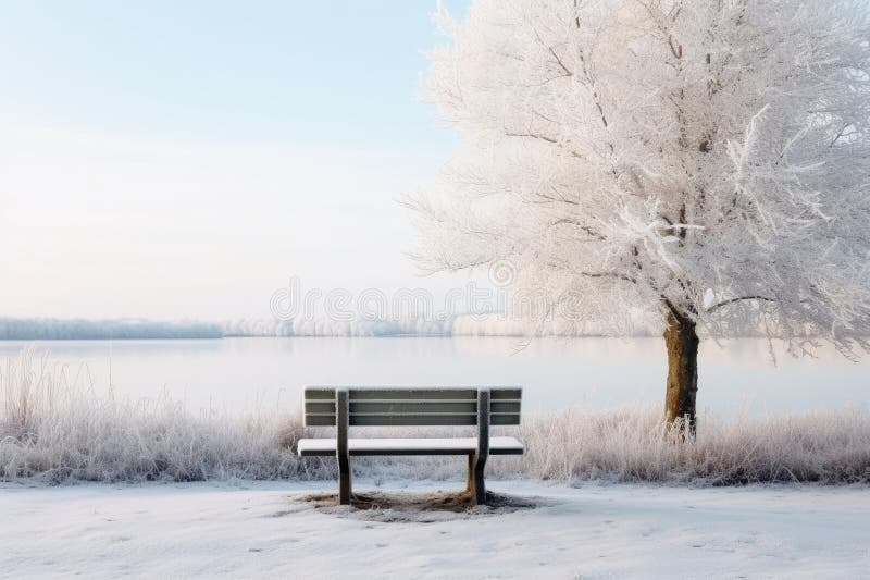 A Lonely Bench in a Calm Winter Landscape Stock Illustration ...