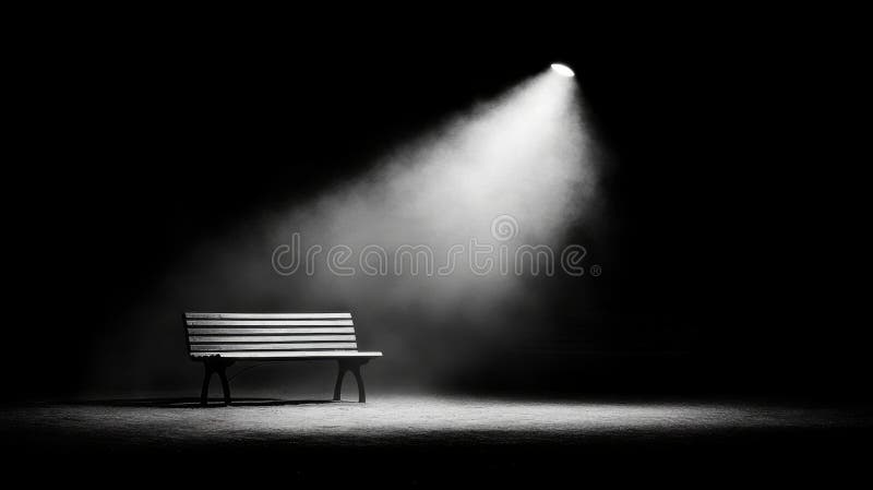 Lonely Bench Illuminated by a Single Spotlight at Night Stock ...