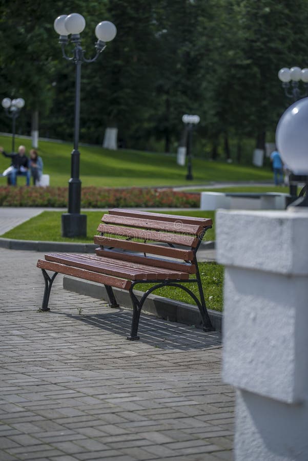 A Lonely Bench in the Park Lit by the Sun Stock Photo - Image of ...