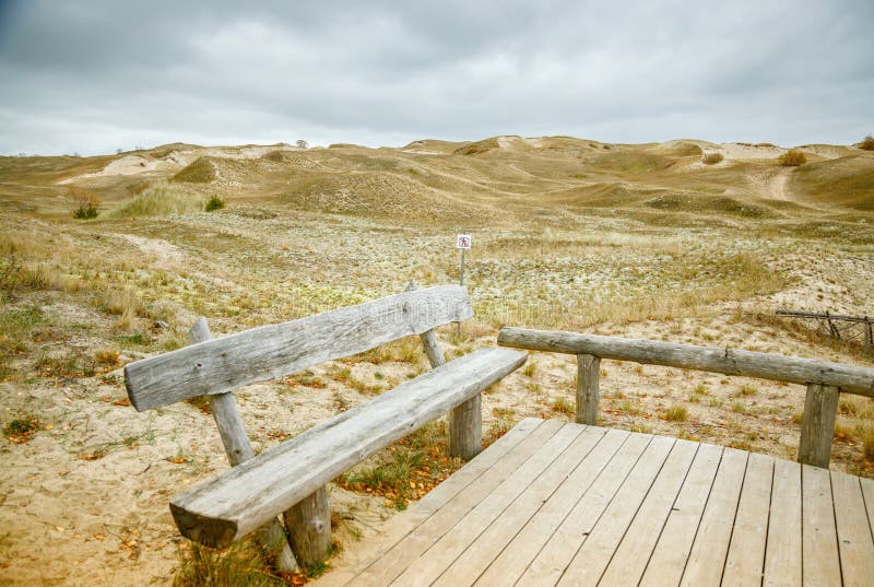 Lonely Bench in the Sandy Dead Dunes of Curonian Spit, Lithuania ...