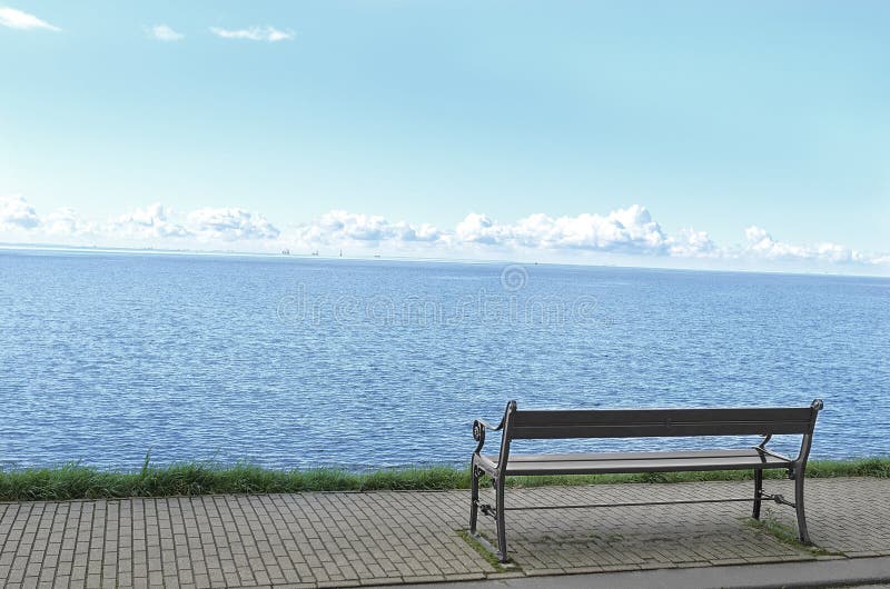 The Lonely a Bench on the Seafront. Stock Photo - Image of nature ...