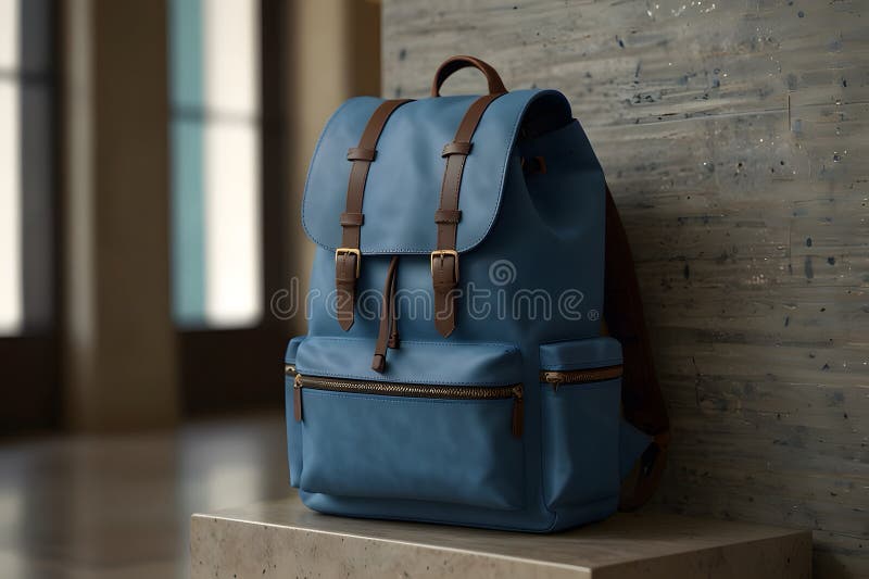 Lonely Blue Backpack with the Background of Hotel Lobby Room Stock ...