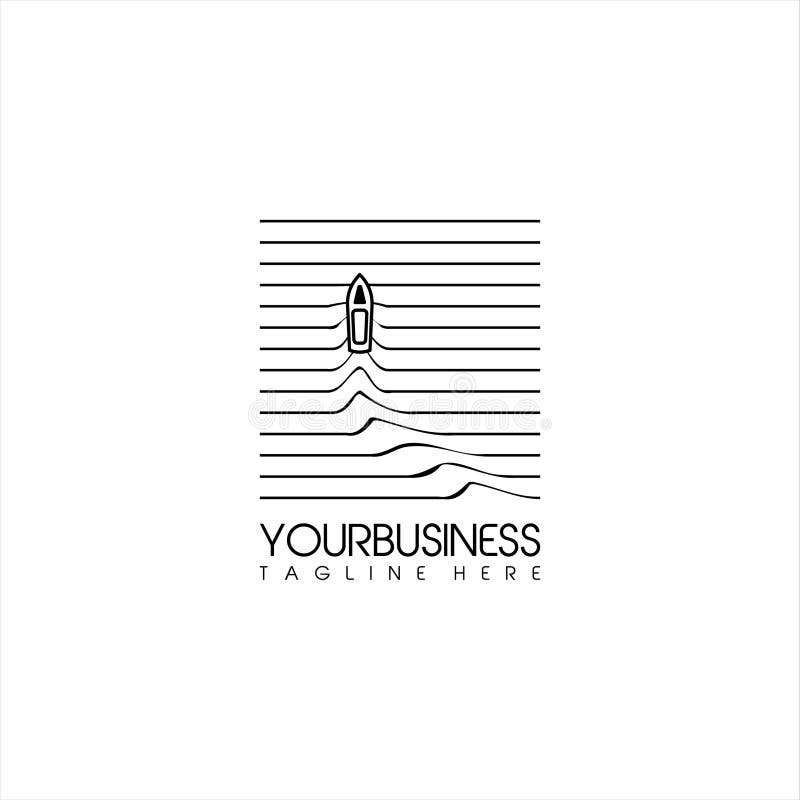 Lonely Boat in the Ocean Logo Outline Style for Element Design Stock ...
