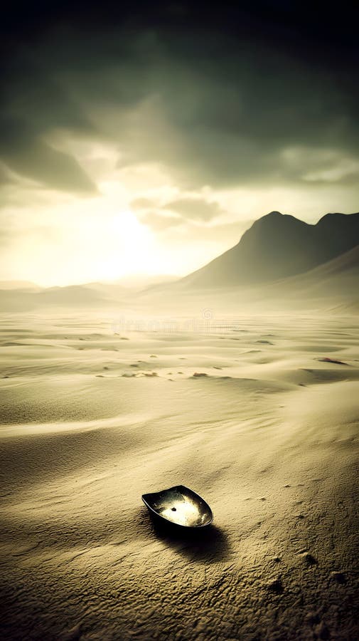 Lonely Boat in a Vast Desert Landscape Stock Photo - Image of serene ...