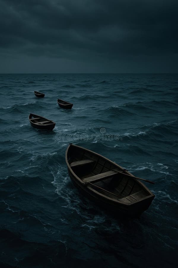 Lonely Boats in a Dark, Stormy Ocean. Stock Photo - Image of storm ...