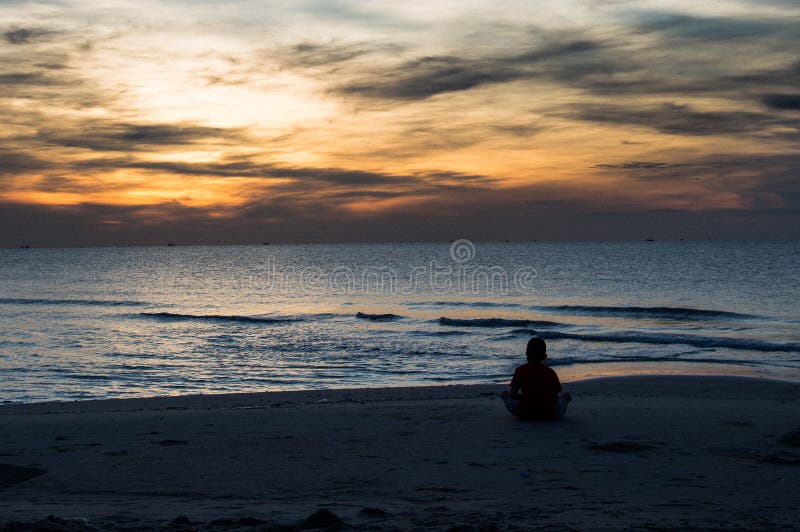 Lonely Boy Look at the Sun Rises Stock Image - Image of holiday, mesh ...