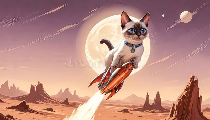 Lonely Brave Cat Flies on a Rocket into Space, Space Cat Stock Photo ...