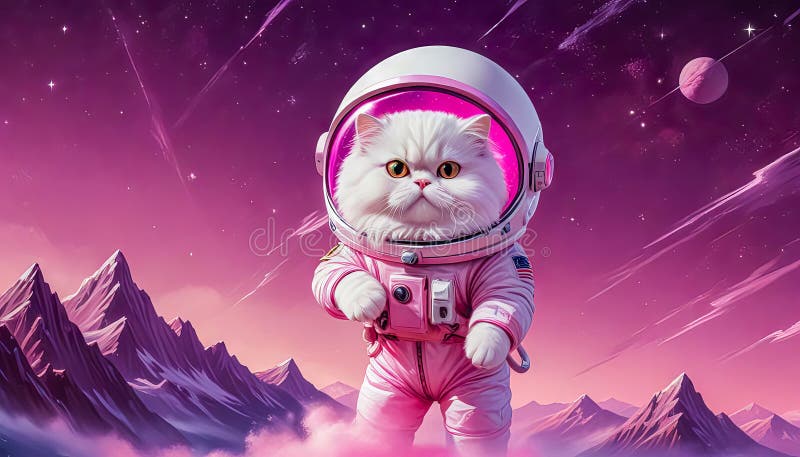 Lonely Brave Cat Flies on a Rocket into Space, Space Cat Stock Photo ...