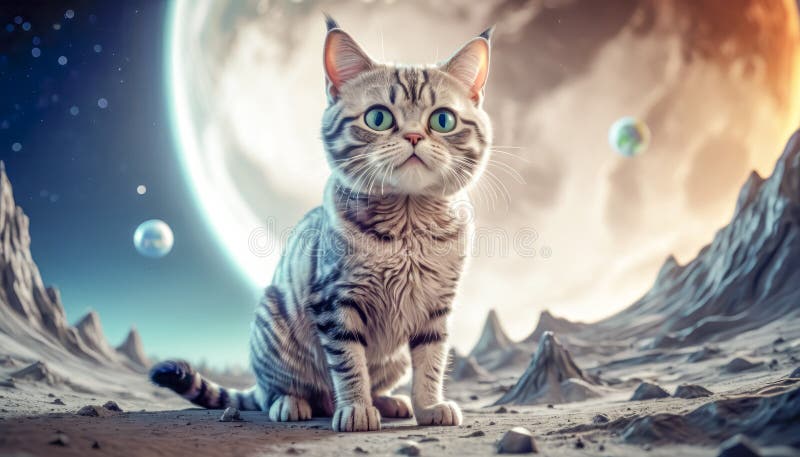 Lonely Brave Cat Walks on the Moon, Space Cat Stock Photo - Image of ...