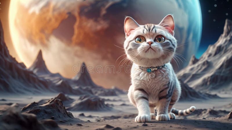 Lonely Brave Cat Walks on the Moon, Space Cat Stock Footage - Video of ...