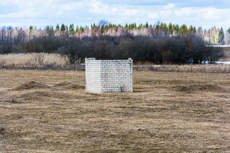 Lonely brick building. stock image. Image of russia, meadow - 55477745