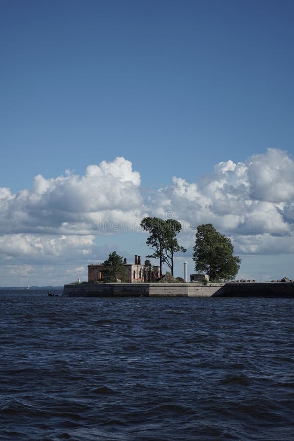 A Lonely Building on the Water Stock Photo - Image of dusk, island ...