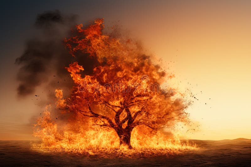 Lonely Burning Tree on Fire Stock Image - Image of fear, wildfire ...