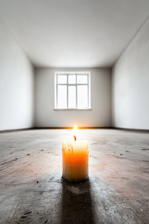 Lonely Candle in Minimalist Empty Room with Natural Light from Window ...