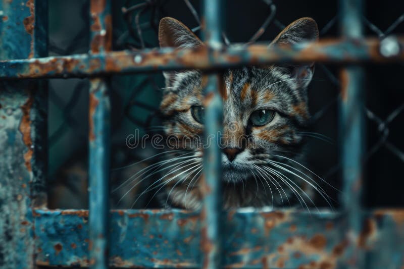 Lonely Cat is Peering through Rusty Bars Stock Photo - Image of ...