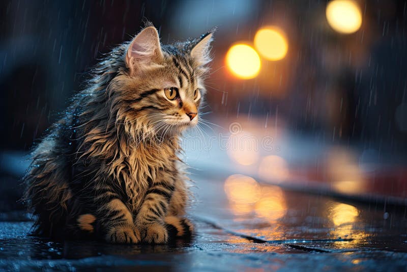 Lonely Cat during Rain Outside Stock Illustration - Illustration of ...