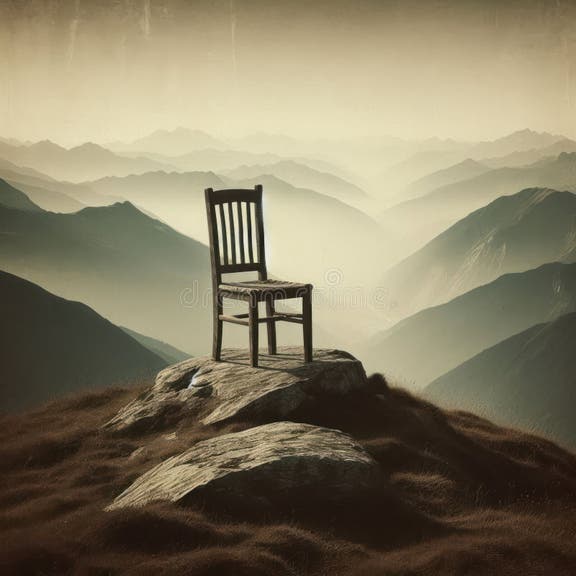 A Lonely Chair on the Top of a Mountain. Stock Image - Image of ...