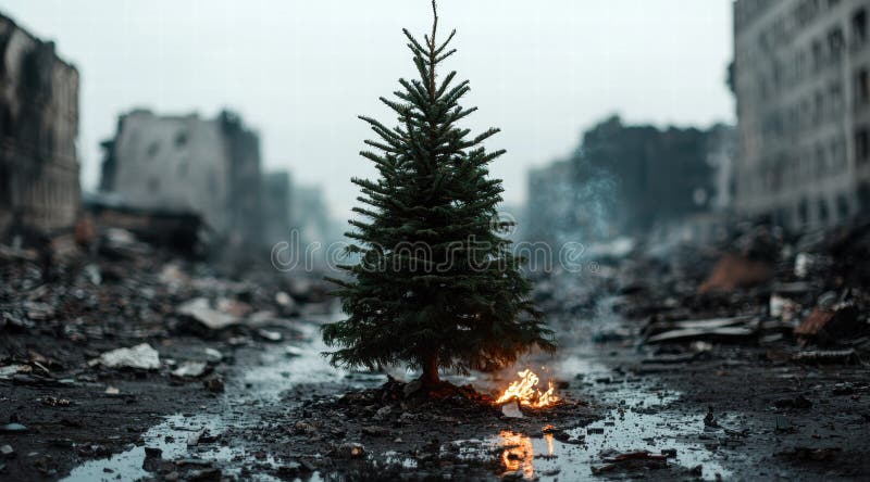 Lonely Christmas Tree in a Post-apocalyptic Landscape Stock ...