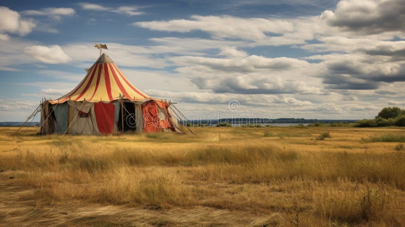 Lonely Circus Tent Abandoned in Open Field, Silent and Forgotten Stock ...
