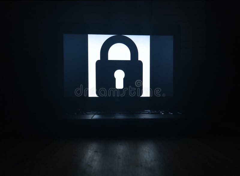 Secure Computer in the Darkness Stock Photo - Image of computer ...