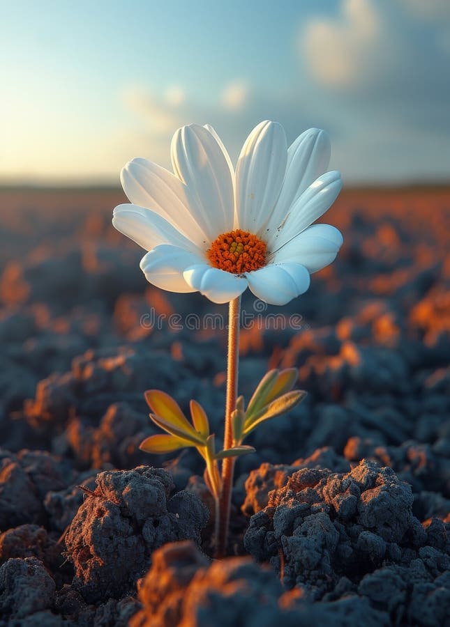 Lonely Daisy Grows in Dry Field Stock Image - Image of petal, white ...