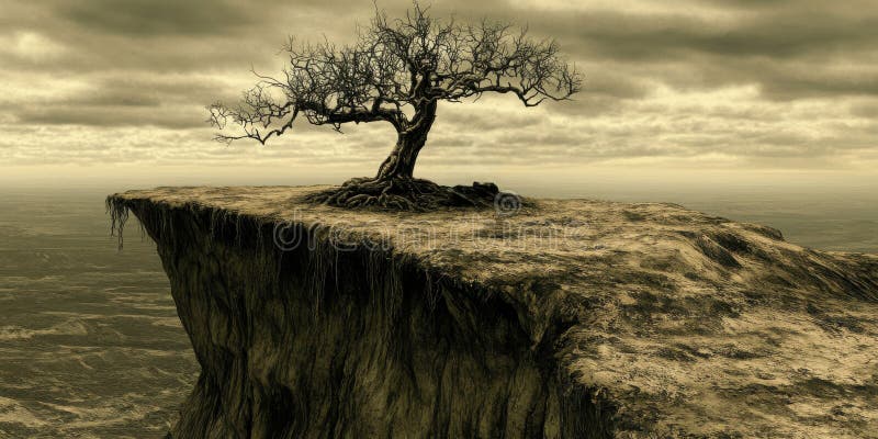 Lonely Dead Tree on Cliff Dramatic Landscape View Dark Moody Nature ...