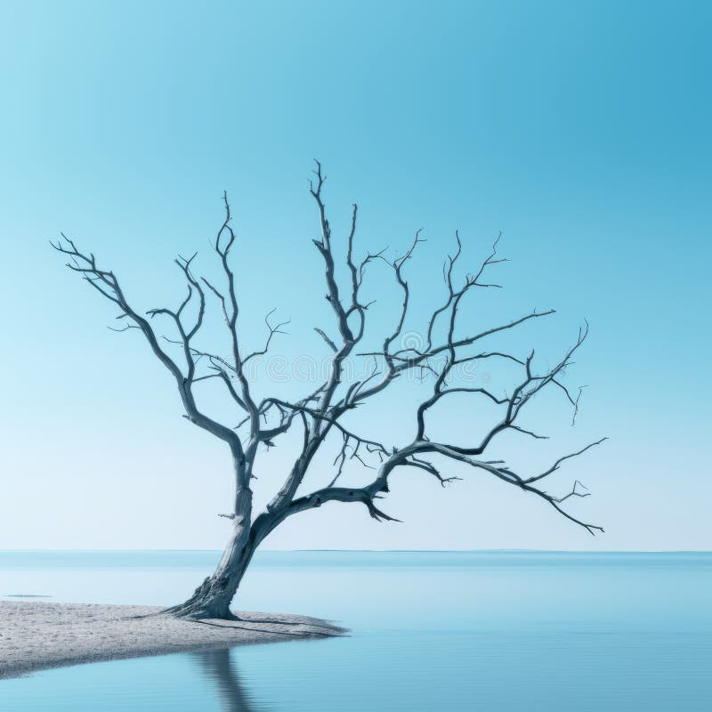 Lonely Dead Tree on the Shore of the Sea Stock Illustration ...