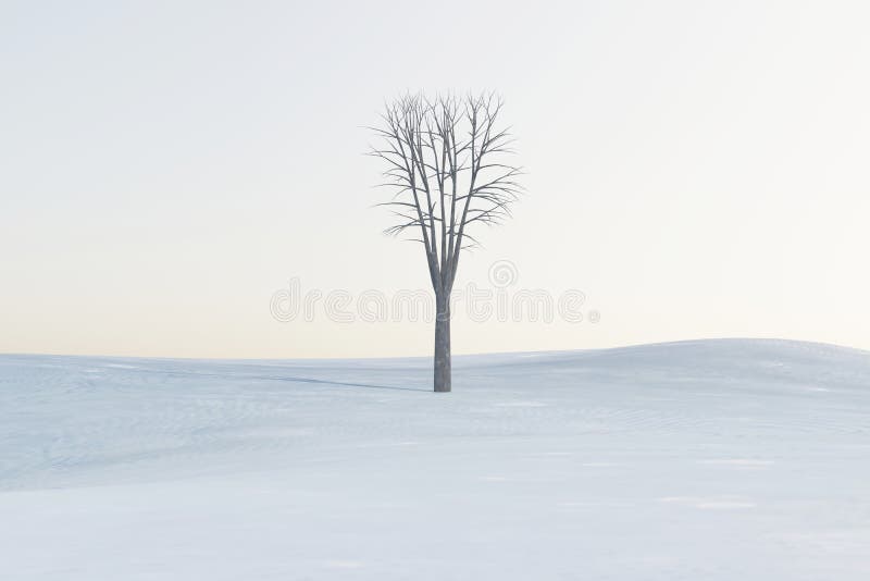 Lonely Dead Tree in the Winter Season. 3d Illustration Stock ...