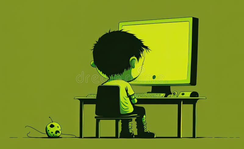 Lonely Depressed Kid Sitting Alone in Front of the Computer, Generative ...
