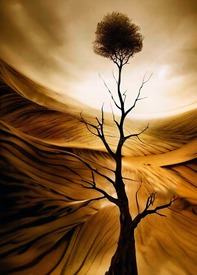 Lonely Desert Tree stock illustration. Illustration of star - 272289370