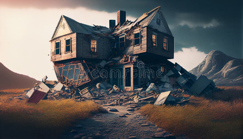Lonely Destroyed House. Generative AI Stock Illustration - Illustration ...