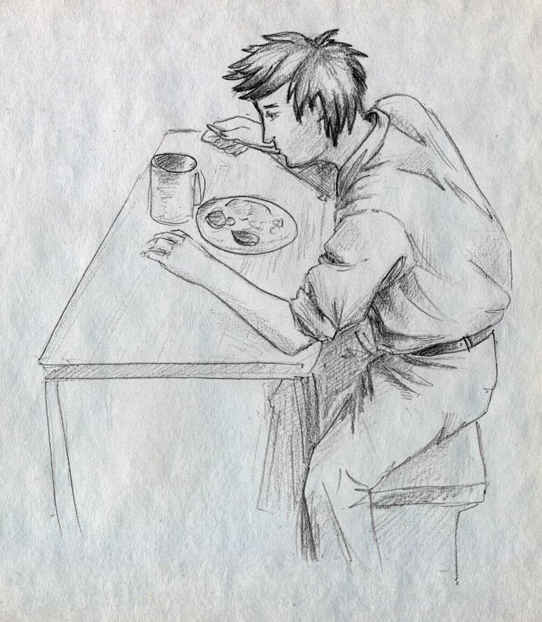 Lonely Man Eating Food Alone Stock Illustrations – 24 Lonely Man Eating ...