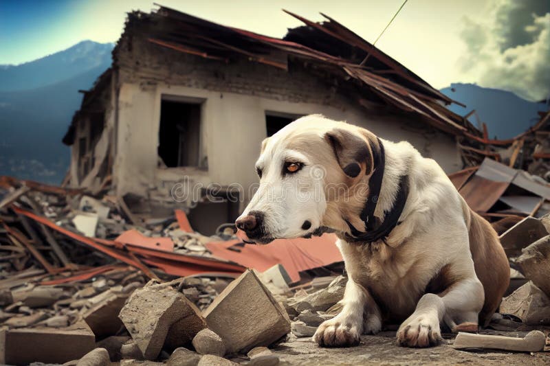 Lonely Dog after the Earthquake.generative Ai Stock Illustration ...