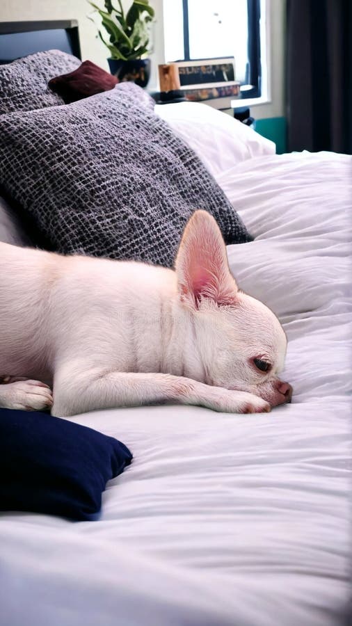 A Lonely Dog ??sleeps on an Empty Bed. Stock Photo - Image of lonely ...