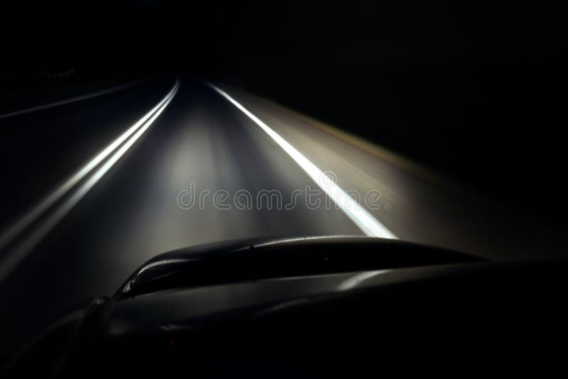 Lonely Driving a Car at Night Stock Image - Image of mirror, lights ...