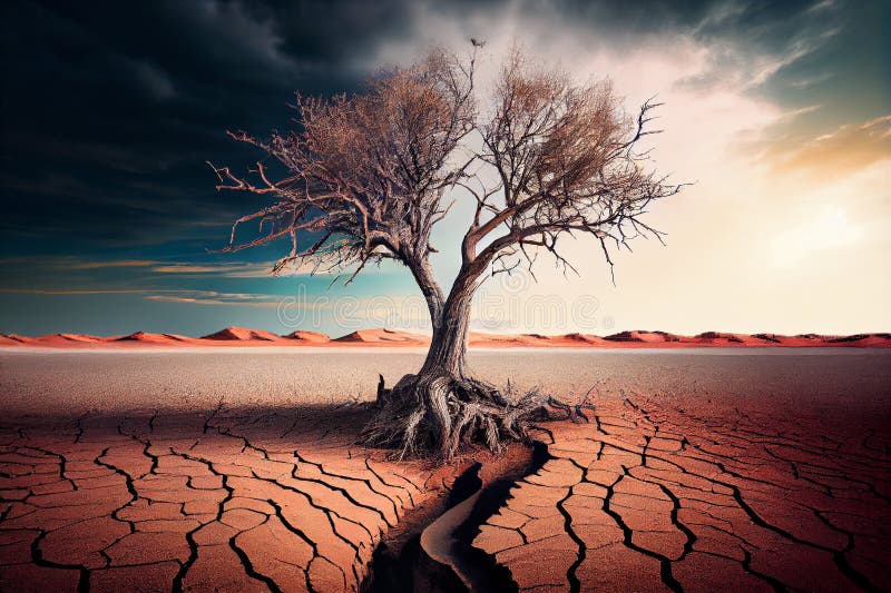Lonely Dry Tree in the Desert. AI Generated Stock Illustration ...