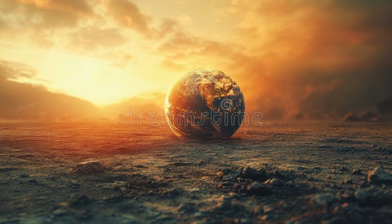 Lonely Earth at Sunset Reflects Climate Change and Global Warming S ...