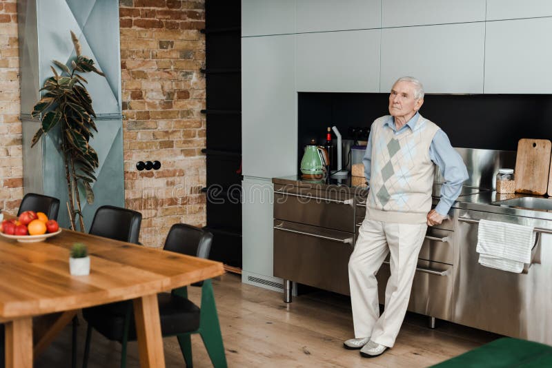 Lonely Elderly Man on Kitchen during Stock Image - Image of fresh, food ...