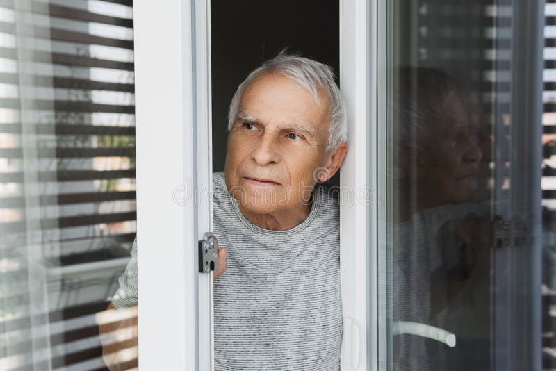 Lonely Elderly Man Looking into the Window Stock Photo - Image of ...