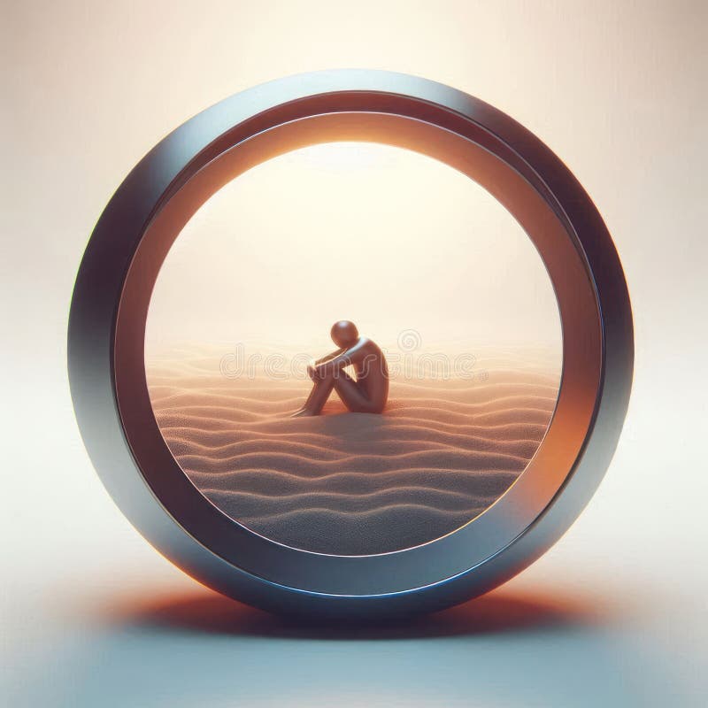 A Lonely Figure in a Circle on the Sand. Space for Text. Stock Image ...