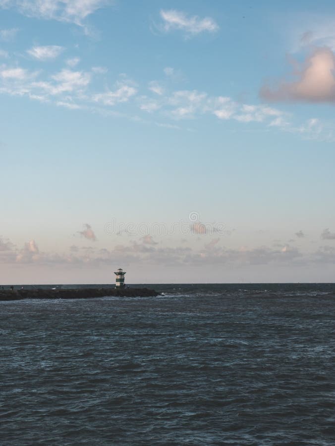 Lonely Green Lighthouse at the Hague Beach Stock Image - Image of north ...