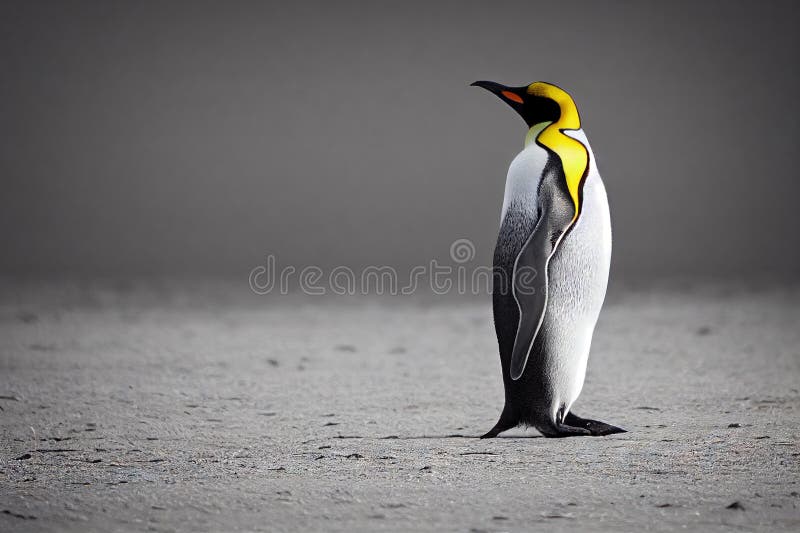 Lonely Grey White Emperor Penguin Turned Its Head and Watched. Stock ...
