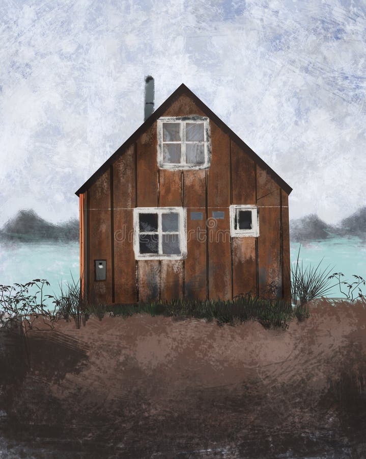 Lonely Hermit`s Hut in Mountains Stock Illustration - Illustration of ...