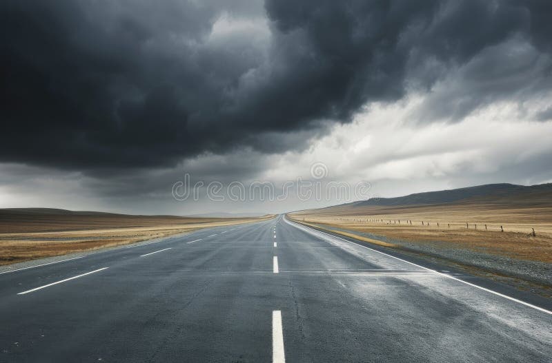 Lonely Highway Under Dark Clouds in an Open Landscape Stock Photo ...